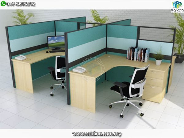 Workstation (4 seater) c/w L shape table & Full Board partition (5ft ...