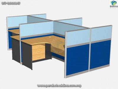 Workstation (4 seater) c/w L shape table, Full Board Partition ...